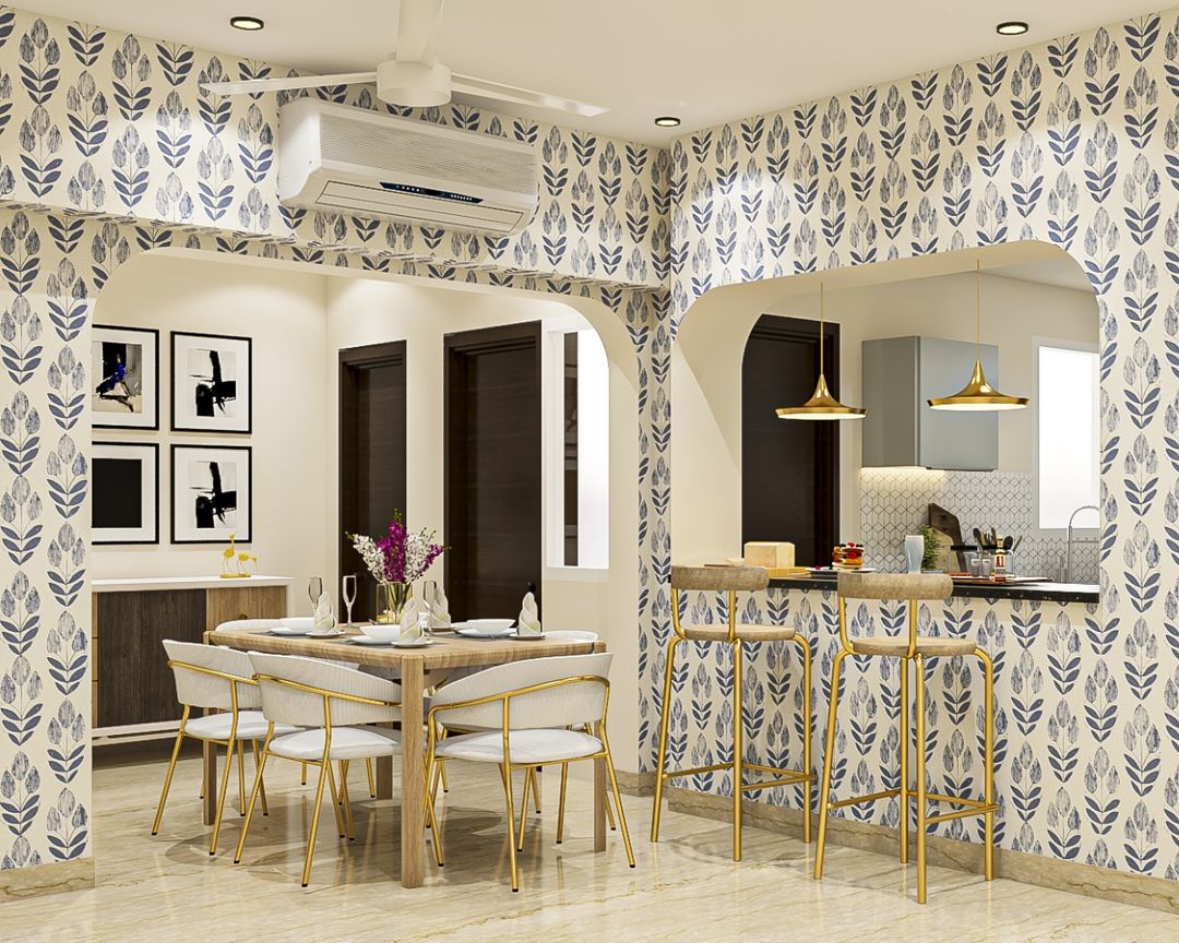 6-Seater White And Wood Dining Room Design With Storage Unit | Livspace