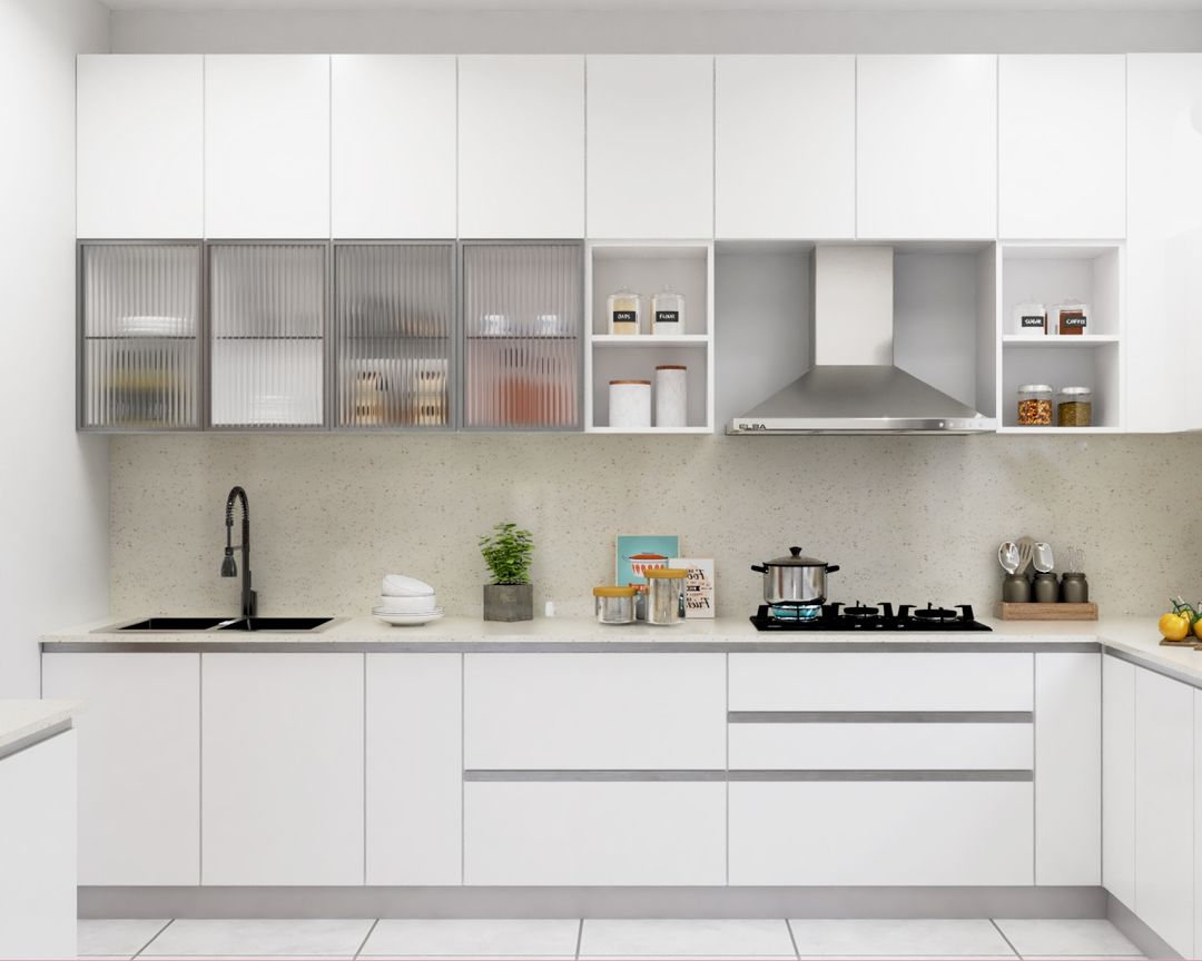 Suede Frosty White Modular Island Kitchen Design| Livspace