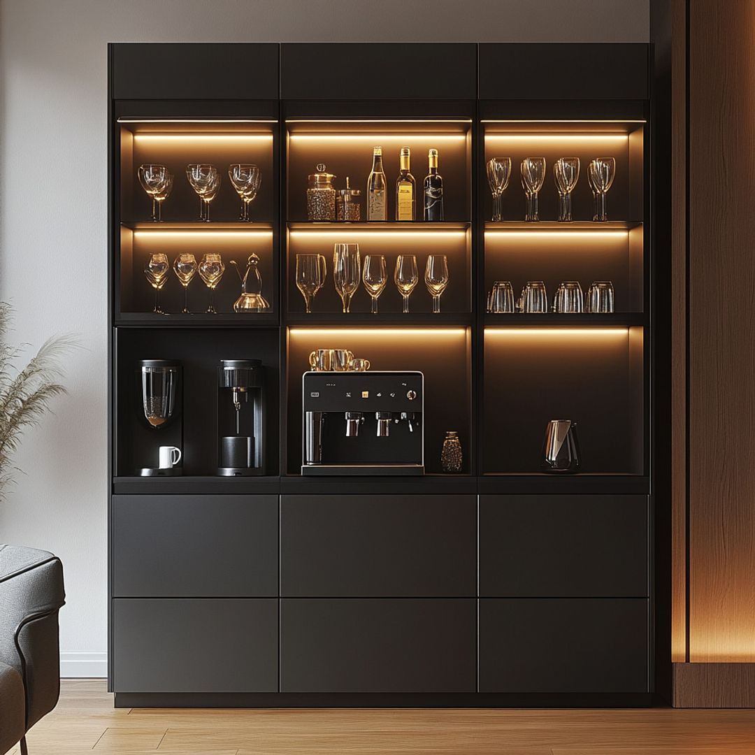 Tall and Rectangular Home Bar Design with Contemporary Open and Closed ...