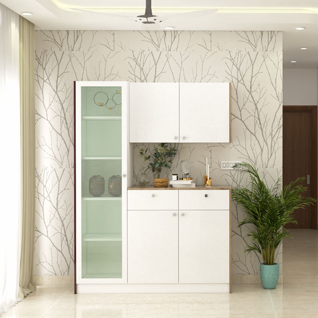 Compact Modern Glass-Front Crockery Unit Design in White Suede Finish ...