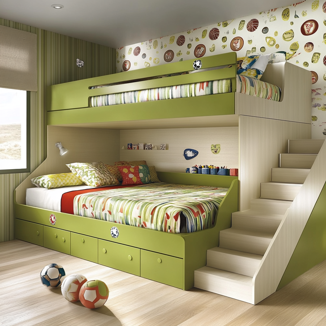 Functional Modern Kids Bedroom Design with Multicolor Wallpaper and ...
