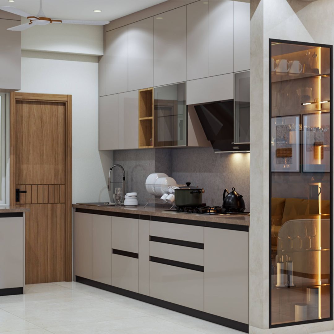 Spacious L-Shaped Modern Kitchen with Marble Countertop and Ample ...