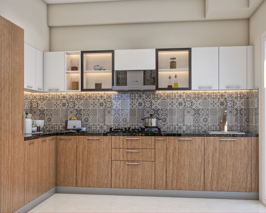 Traditional Bronze and White L-Shaped Kitchen Design with Suede ...