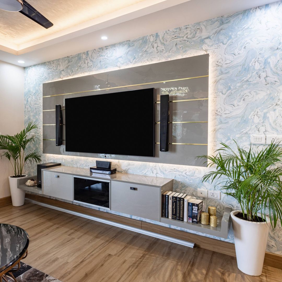 Wall-Mounted Grey TV Cabinet Design | Livspace