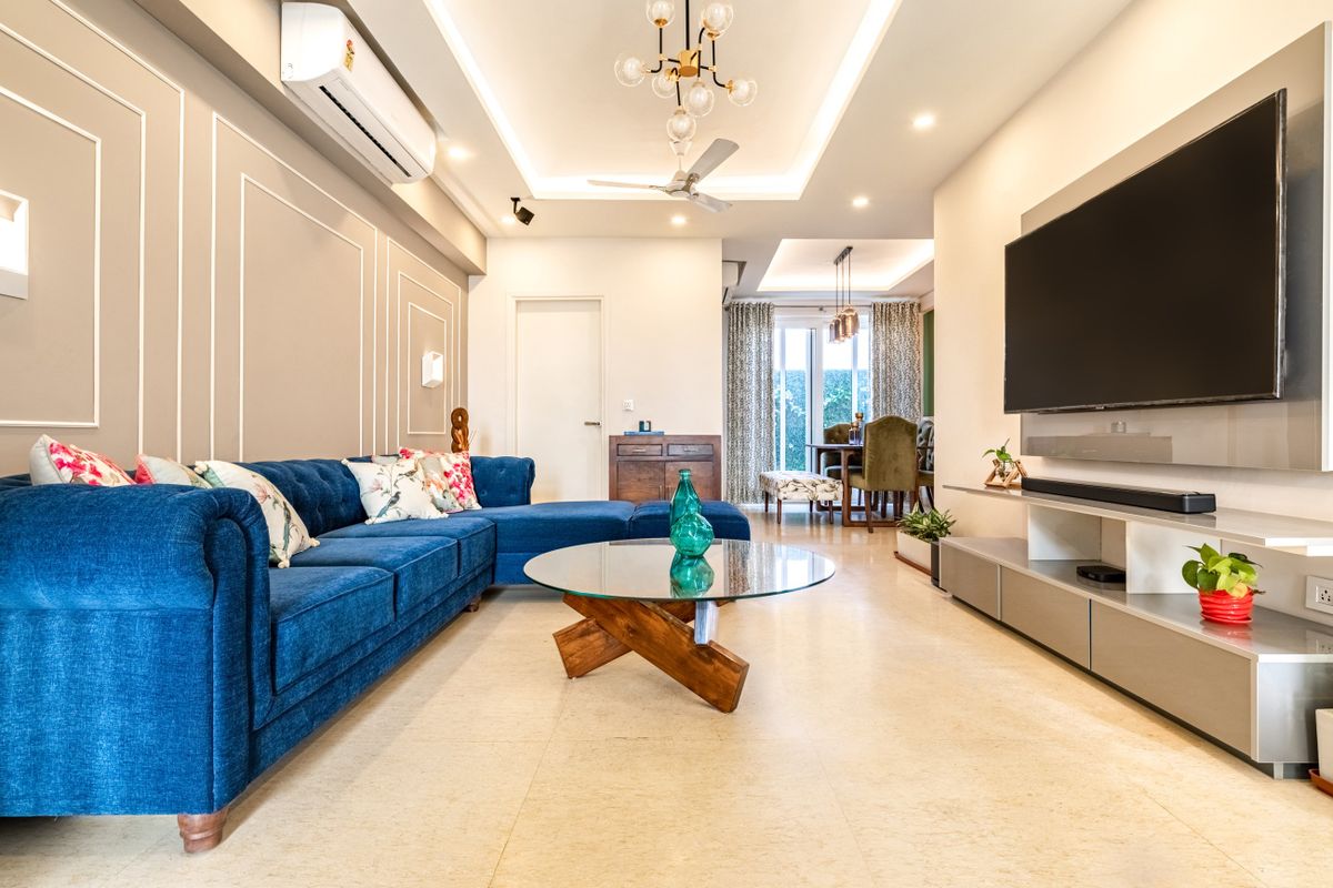 Gypsum Peripheral False Ceiling Design With Chandelier | Livspace