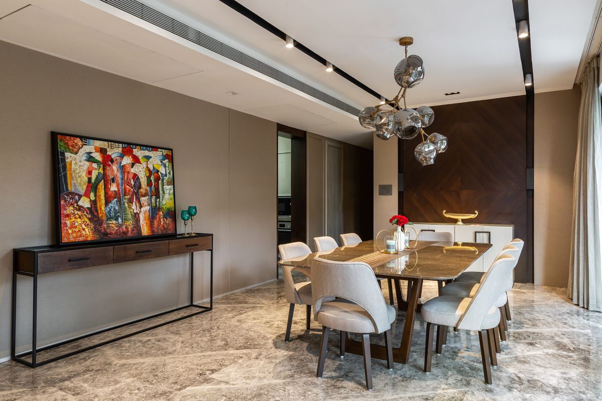 Grey And Wood Wall Design With Wall Panel | Livspace