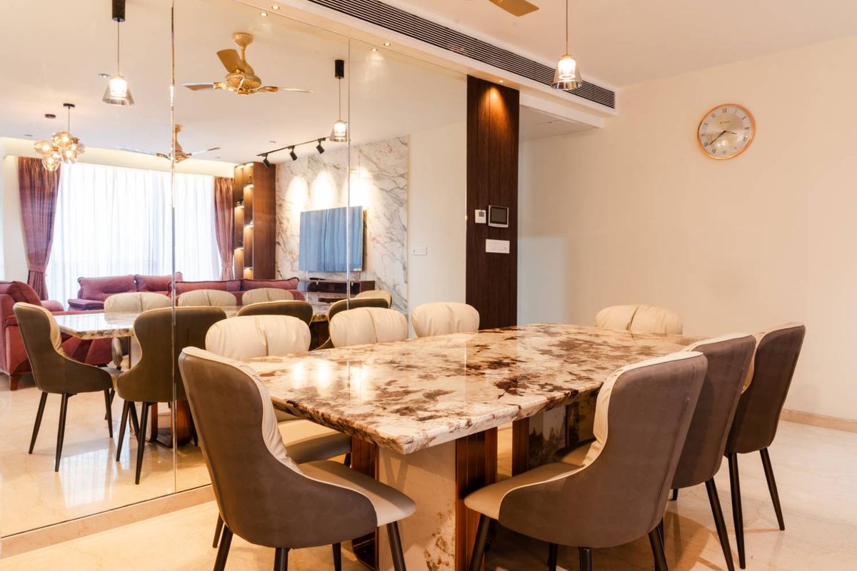 8-Seater Marble Dining Table and Cushioned Chairs in Contemporary ...