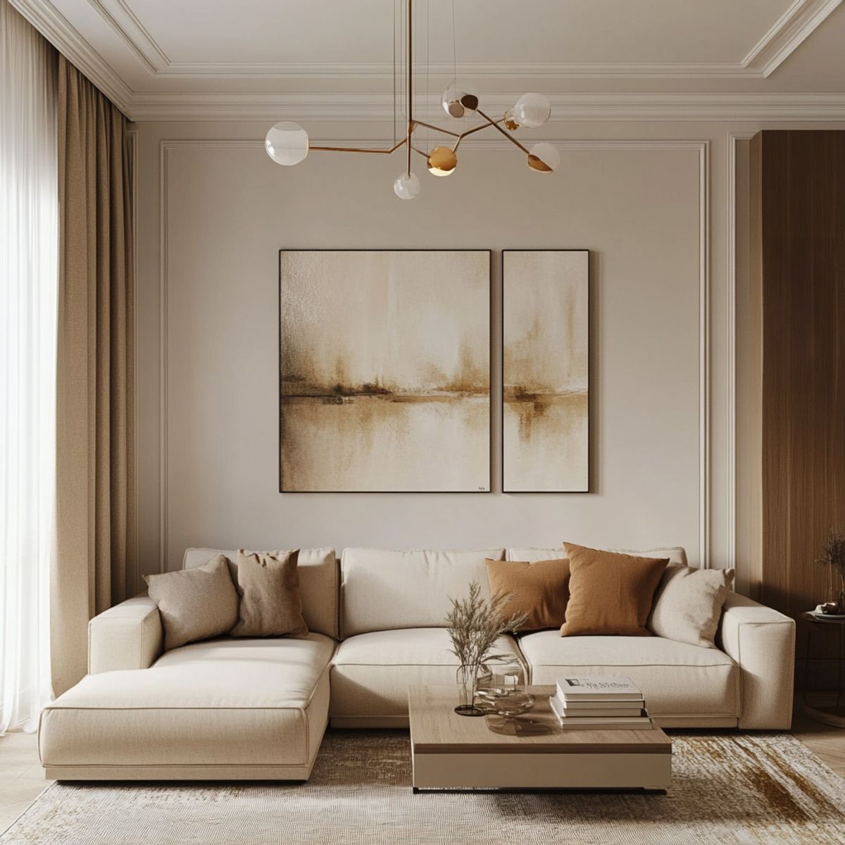 Modern Beige Wall Paint Design with Soft Cream and Brown Tones | Livspace