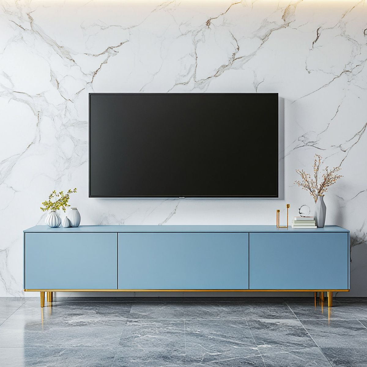 Modern Pastel TV Unit Design With Concealed Storage and Lighting | Livspace