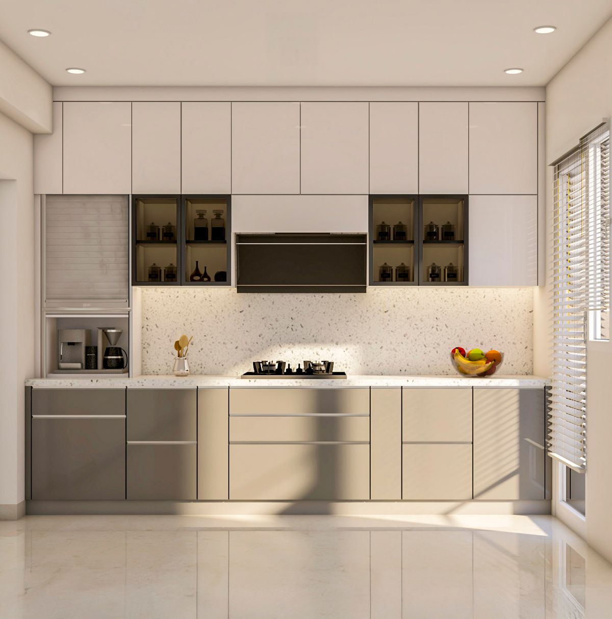 Minimal Parallel Kitchen Design with Seamless Integrated Hood and ...