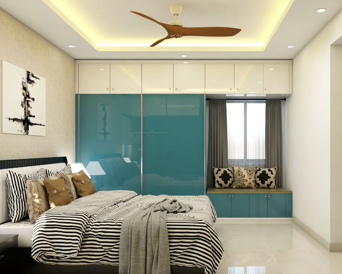 2-Door Contemporary Sliding Wardrobe Design with Seating and Storage ...