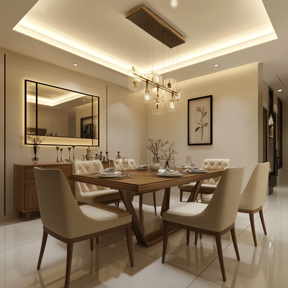 Painted Square Gypsum Single False Ceiling Design with Cove and Hanging ...
