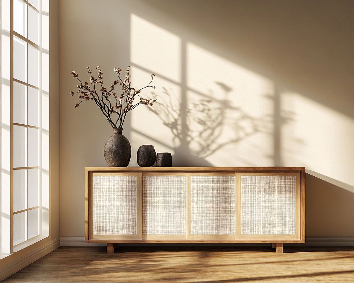 Foyer Design in Scandinavian Style with Textured Rattan Console | Livspace