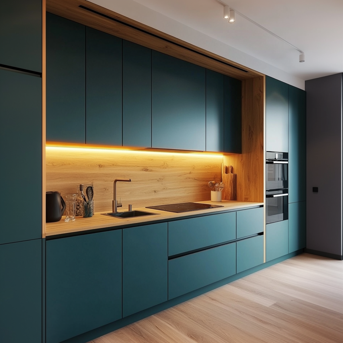 Modern Straight Kitchen Design in Turquoise Blue Colour and Kompacplus ...