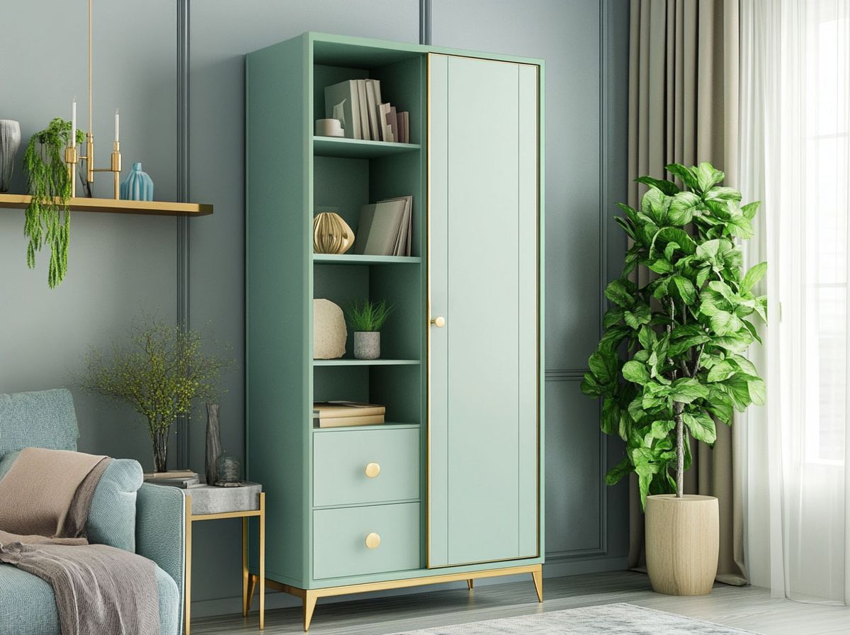 Green 2-Door Swing Wardrobe Design with Suede Laminate Finish Shutters ...