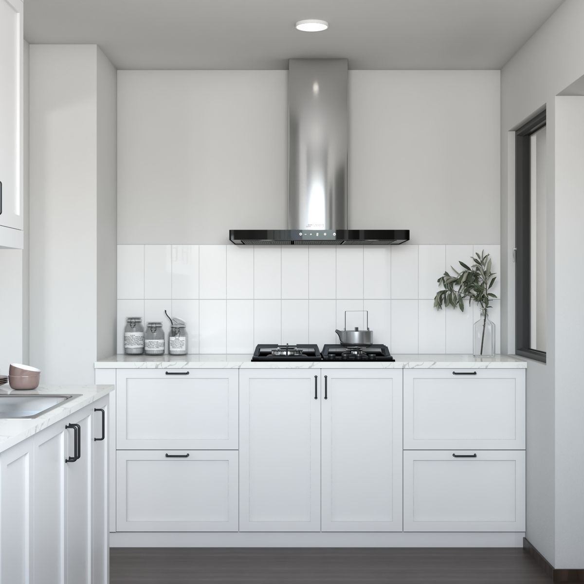Ceramic Matte Finish White Kitchen Tile Design | Livspace