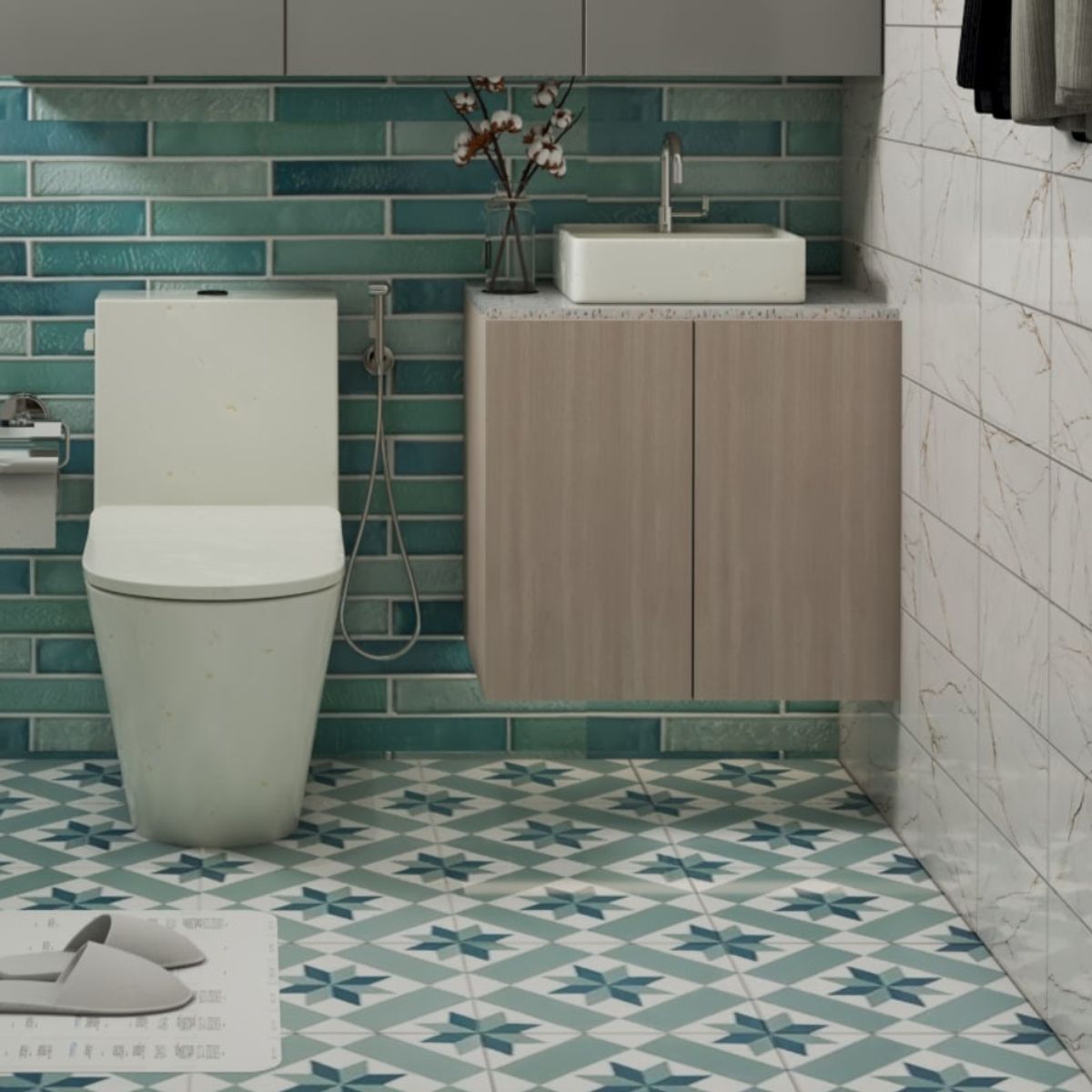 Blue Square Floor Tiles Design With A Matte Finish | Livspace