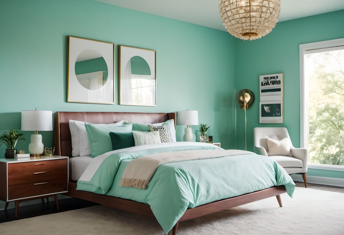 Easy-to-Clean Mid-Century Modern Pastel Green Wall Paint Design for ...