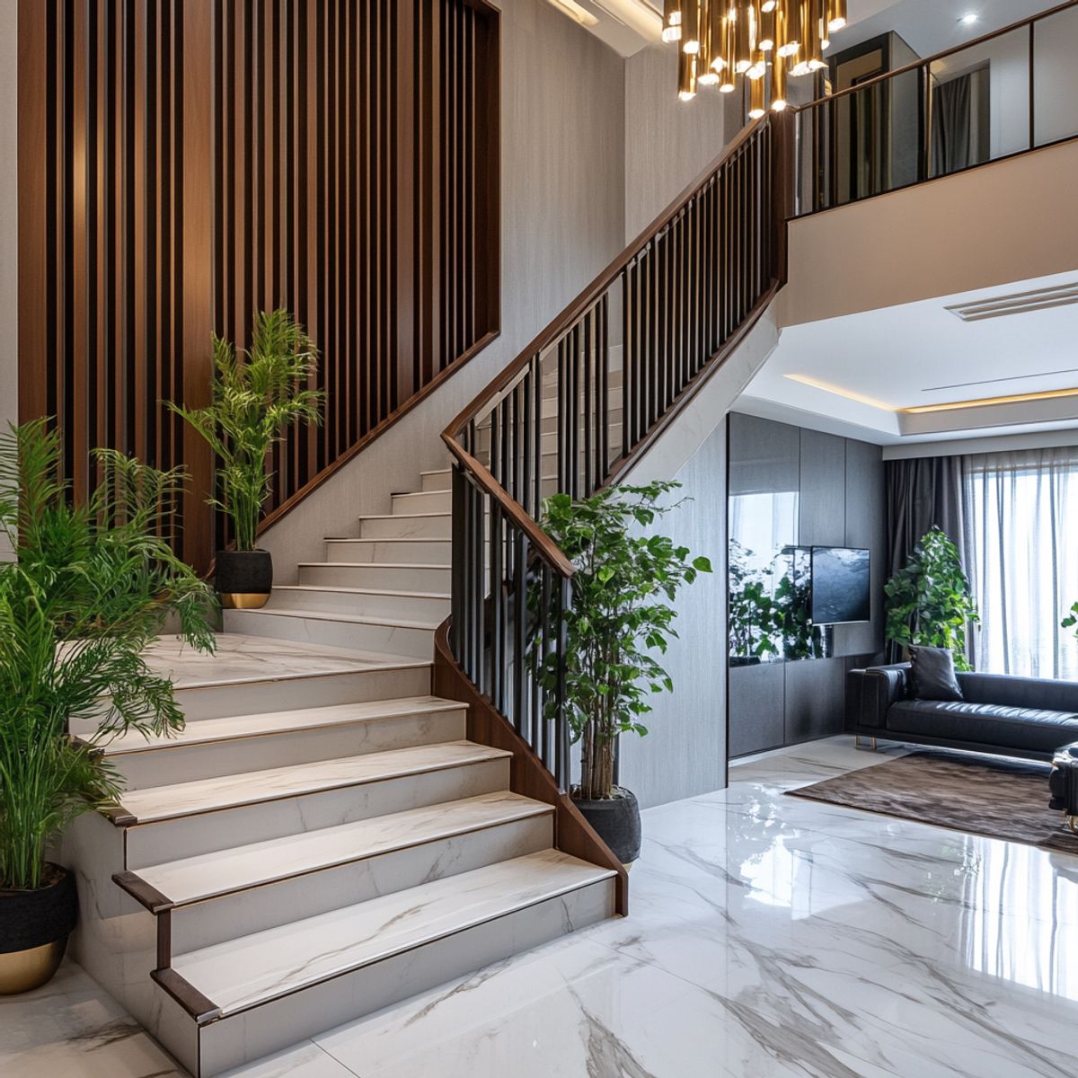 L-Shape Staircase Design Combining Contemporary Wood, Concrete, and ...