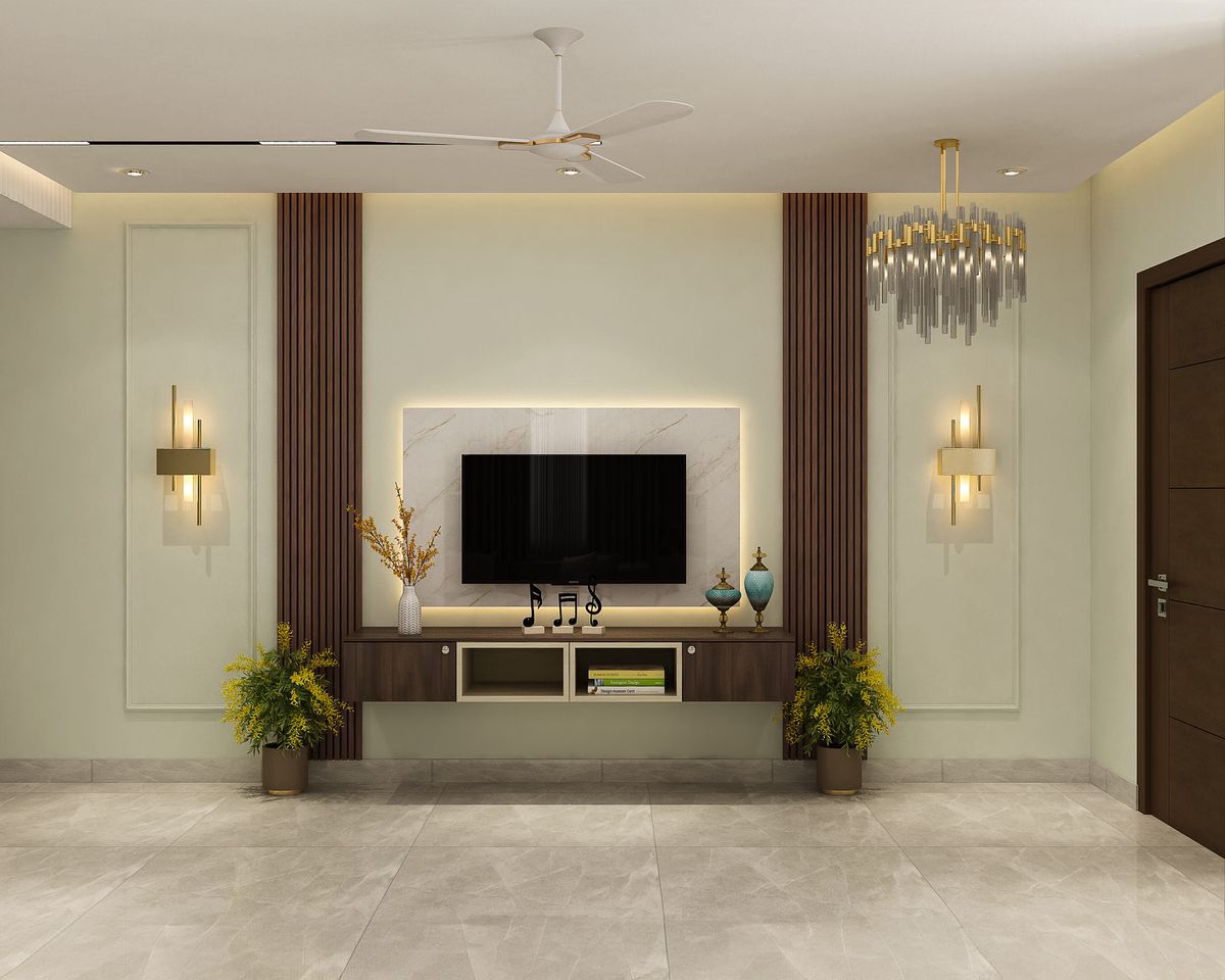 Sandy Fossil Modern TV Unit Design with Wall-Mounted Drawers and Open ...
