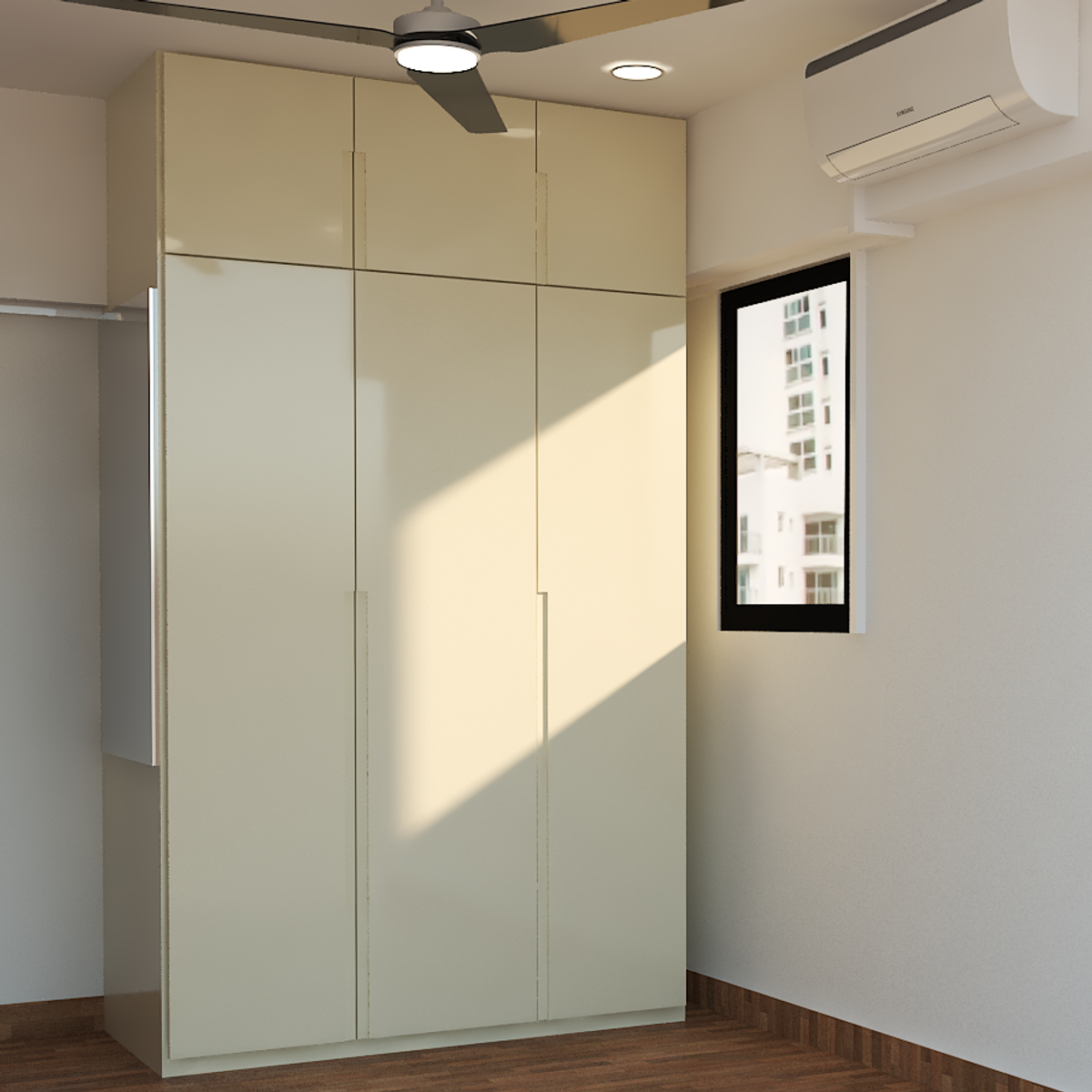 Light Compact Wardrobe Design with Groove Handles | Livspace