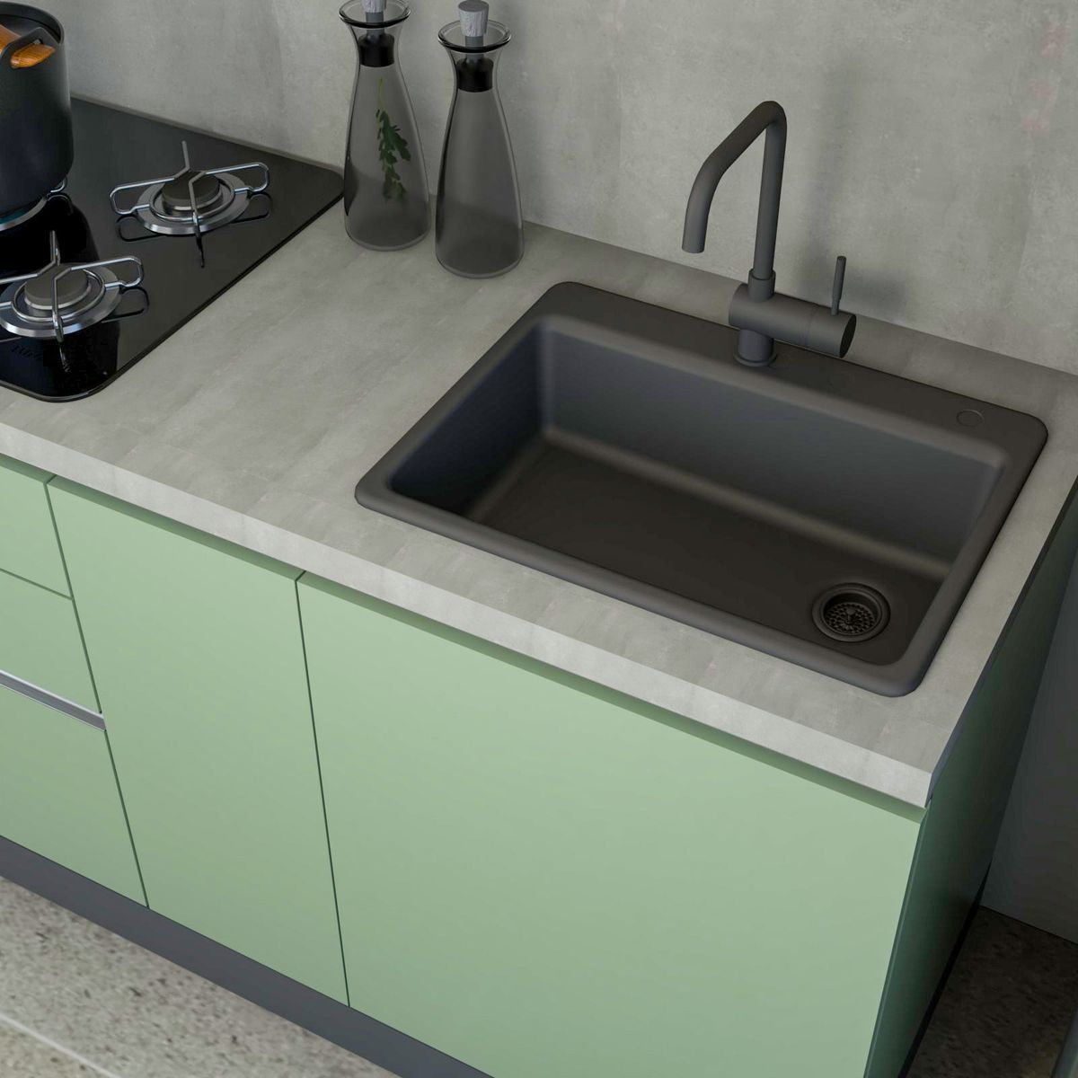 Durable Black Quartz Top Mount Kitchen Sink Design with Single Bowl ...