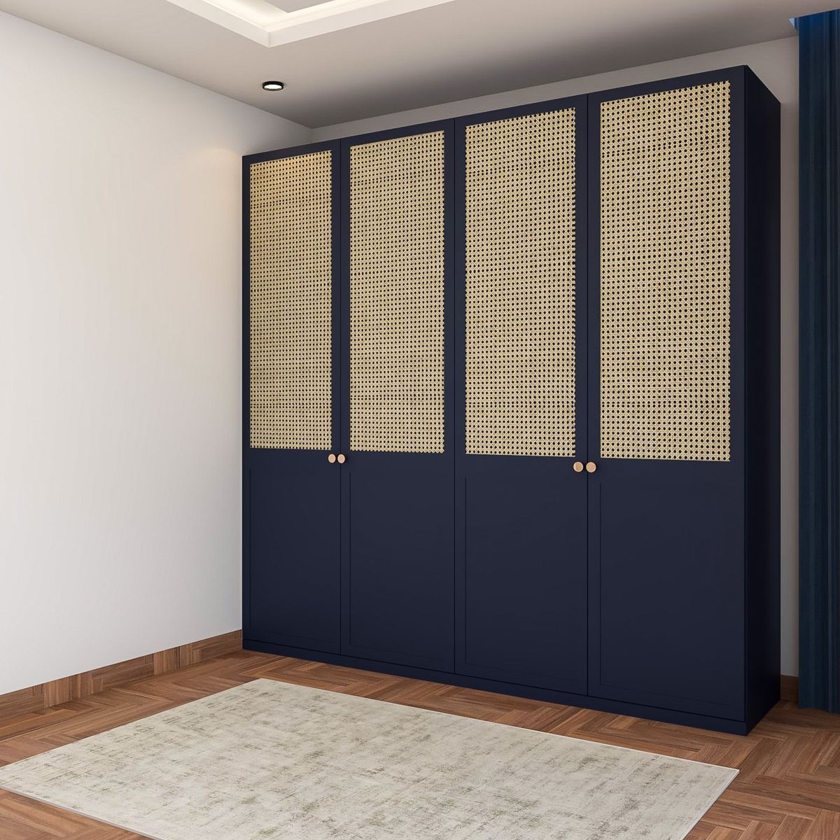 Bohemian Blue and Rattan Swing Wardrobe Design: 4-Door in Suede Finish ...