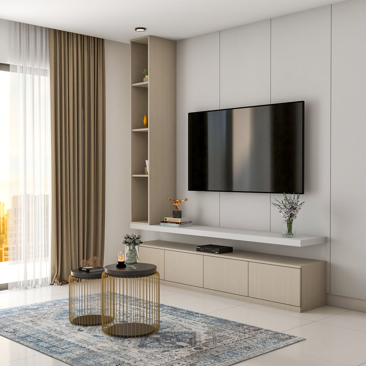 Compact Contemporary TV Unit Design With Drawers and Open Storage Unit ...