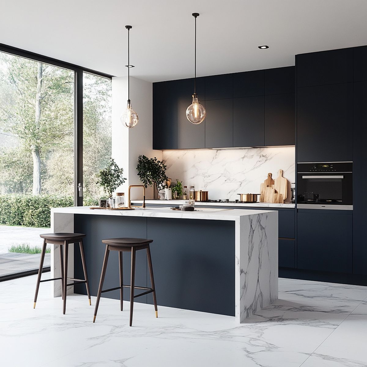 Modern Island Kitchen Design with Central Island, Tall Cabinets, and ...