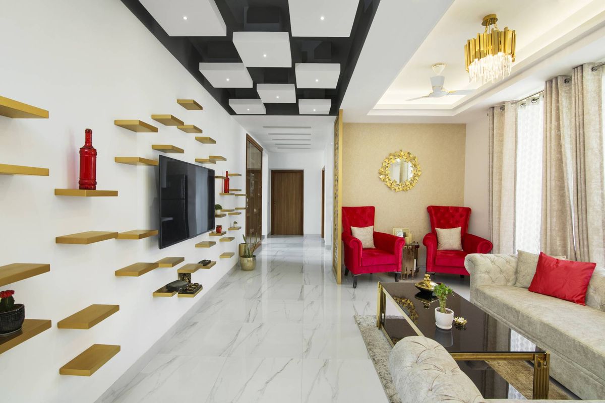Black And White Chequered False Ceiling Design | Livspace