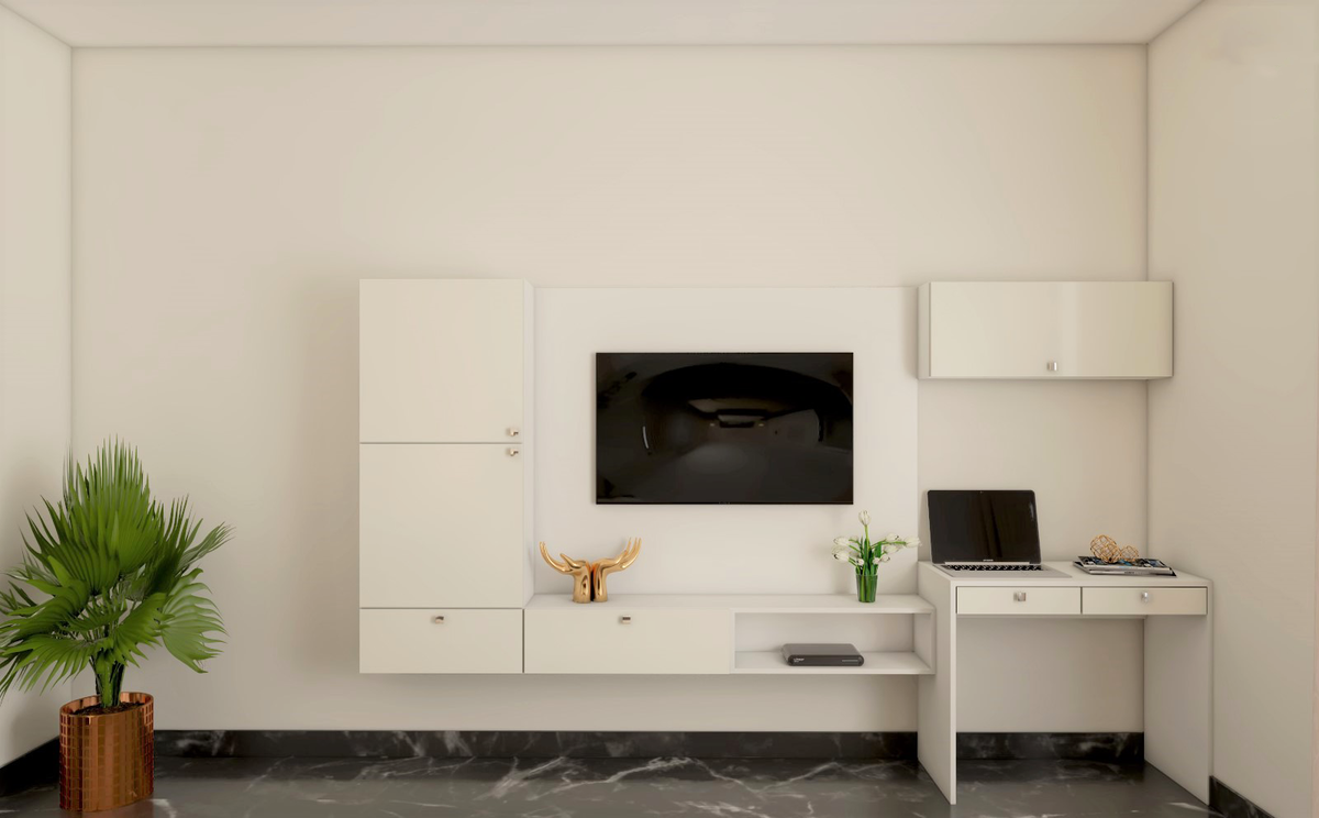All-White Study Room With Storage Space | Livspace
