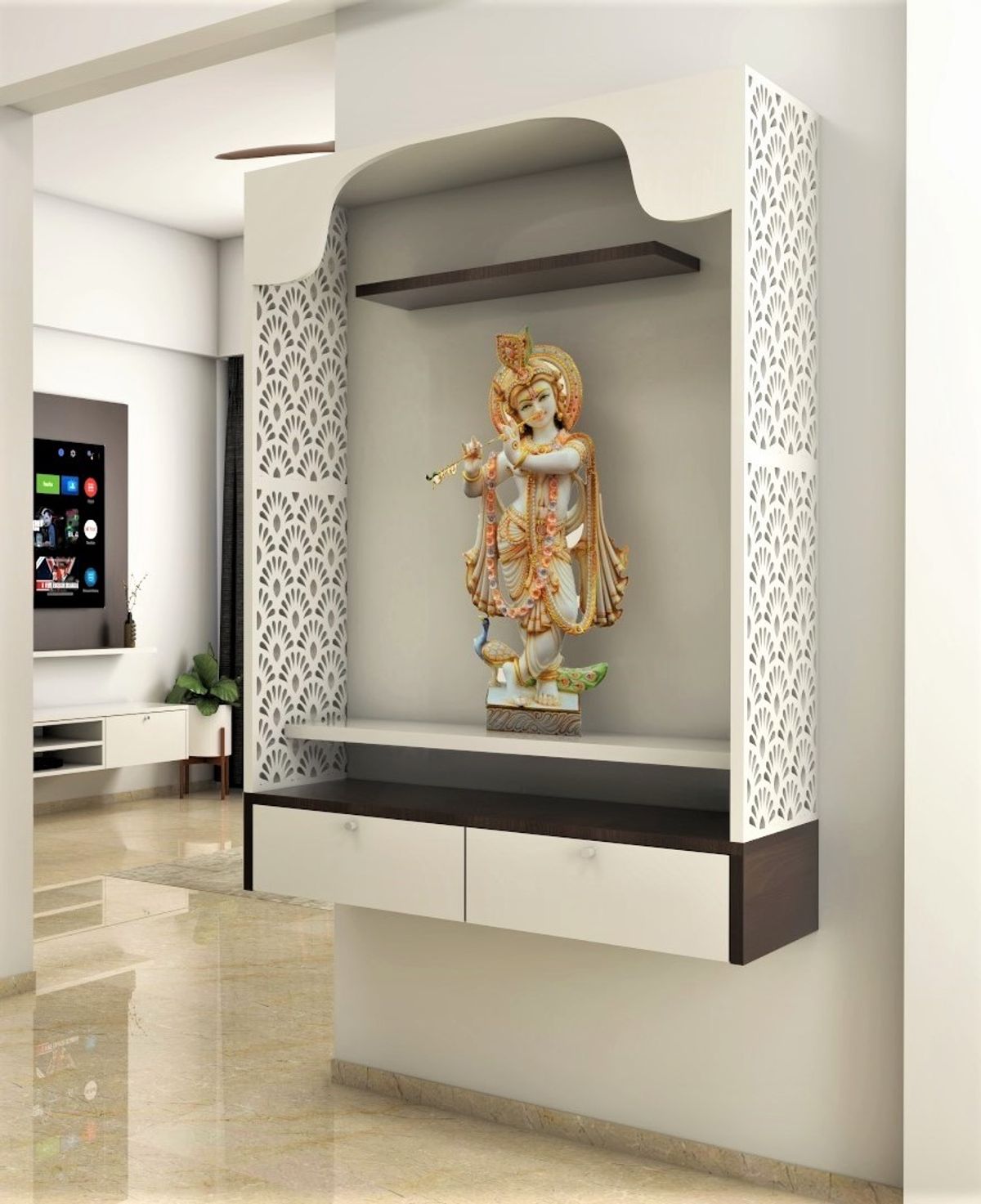 Traditional Low Maintenance Pooja Room In Compact Convenient Style ...