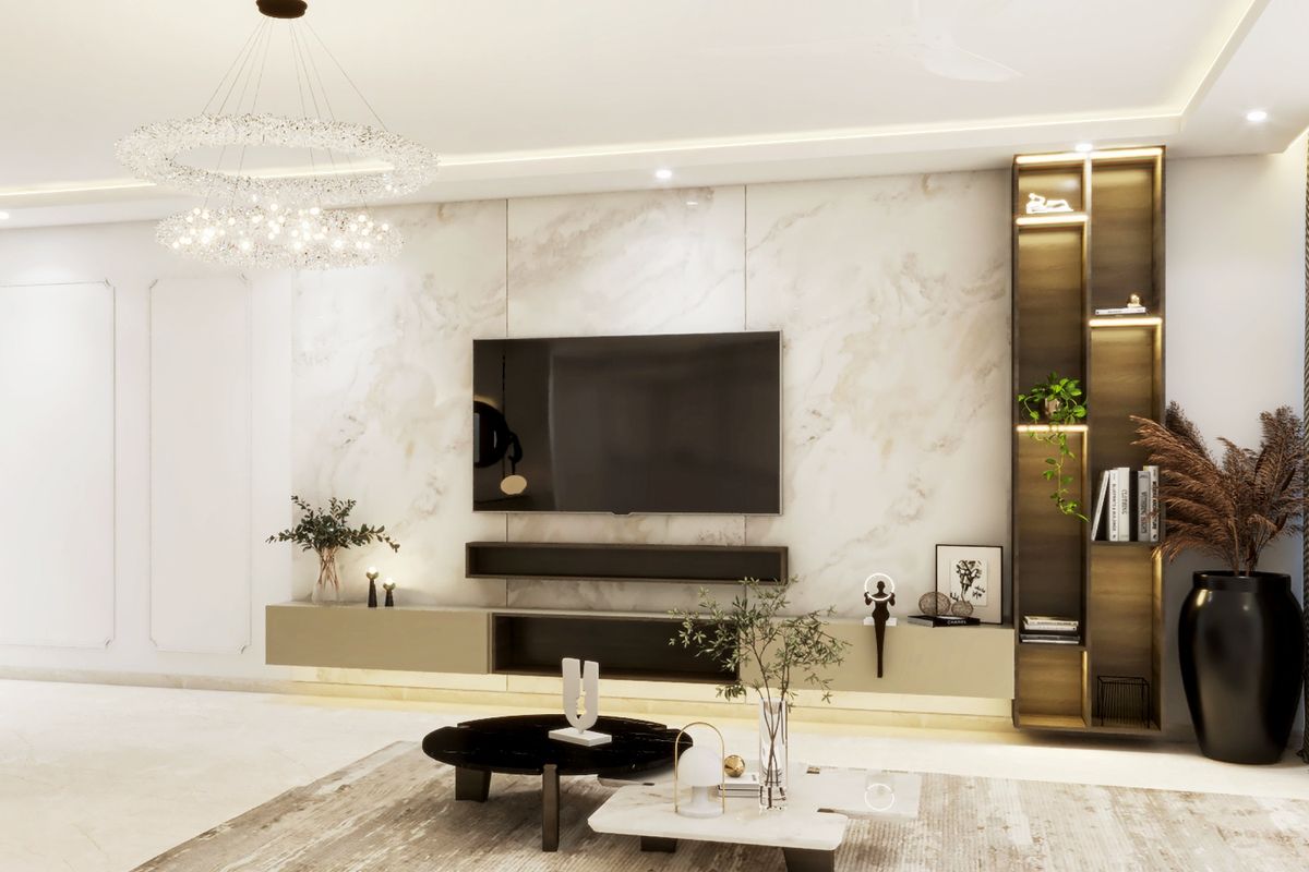 Contemporary Wall-Mounted TV Unit Design with Marble Panel and Dual ...