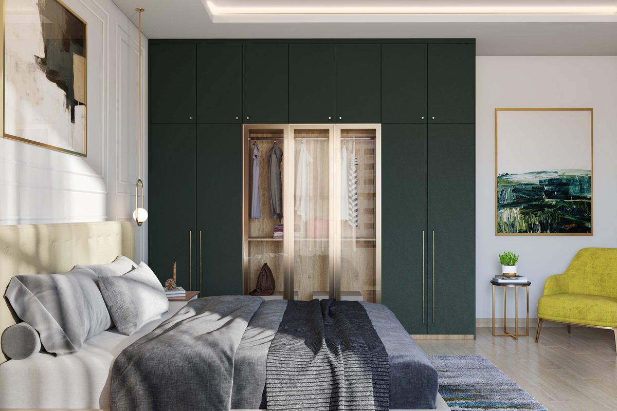 Full-Height Dark Green Contemporary 7-Door Swing Wardrobe Design with ...