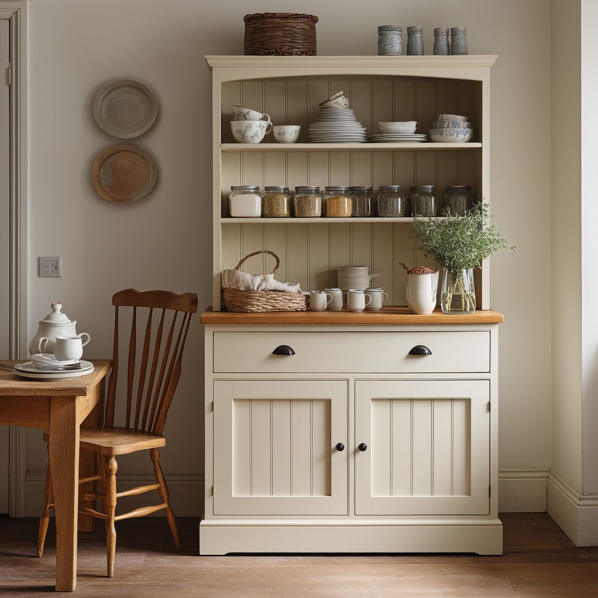 Cream Classic Matte Finish Crockery Unit Design with Open and Closed ...