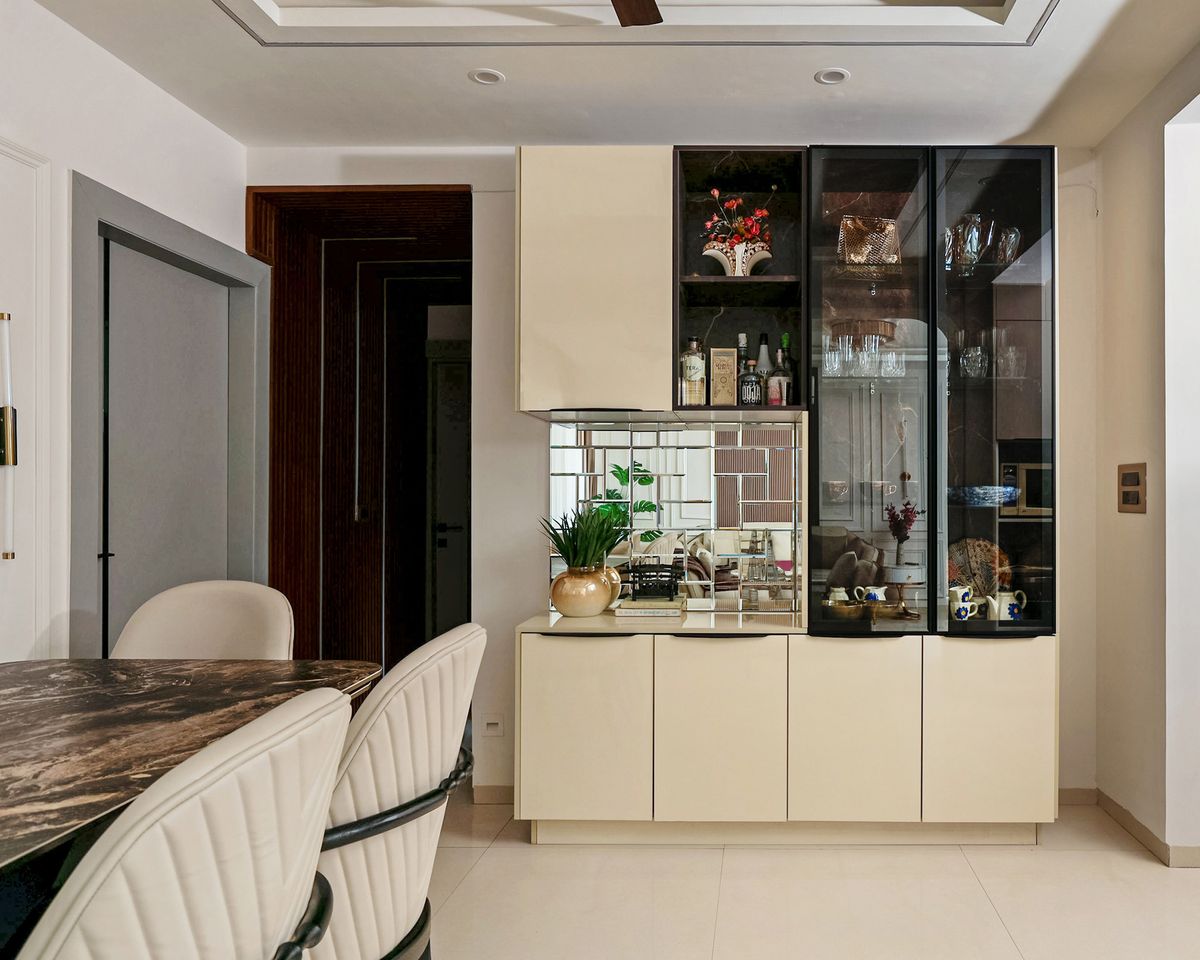 Contemporary Crockery Unit Design with Open Display Shelves and ...