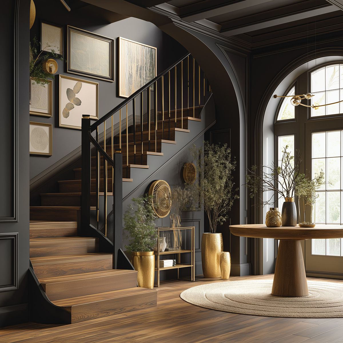L-Shaped Traditional Staircase Design with Wooden Treads and Classic ...