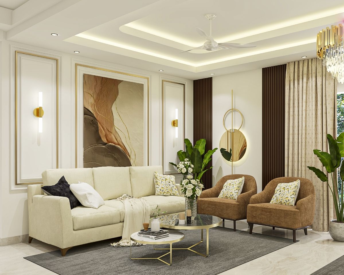 Rectangular POP Double-Layer False Ceiling Design with Spotlights and ...