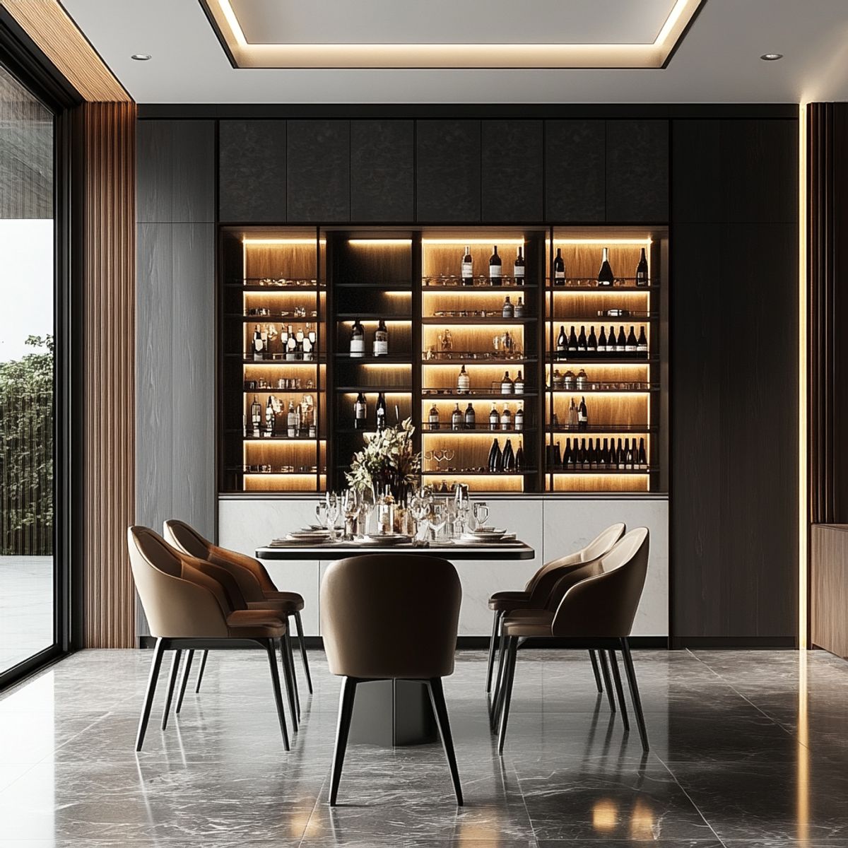 Home Bar Design with Modern Charcoal and Wood Tones, LED Display ...