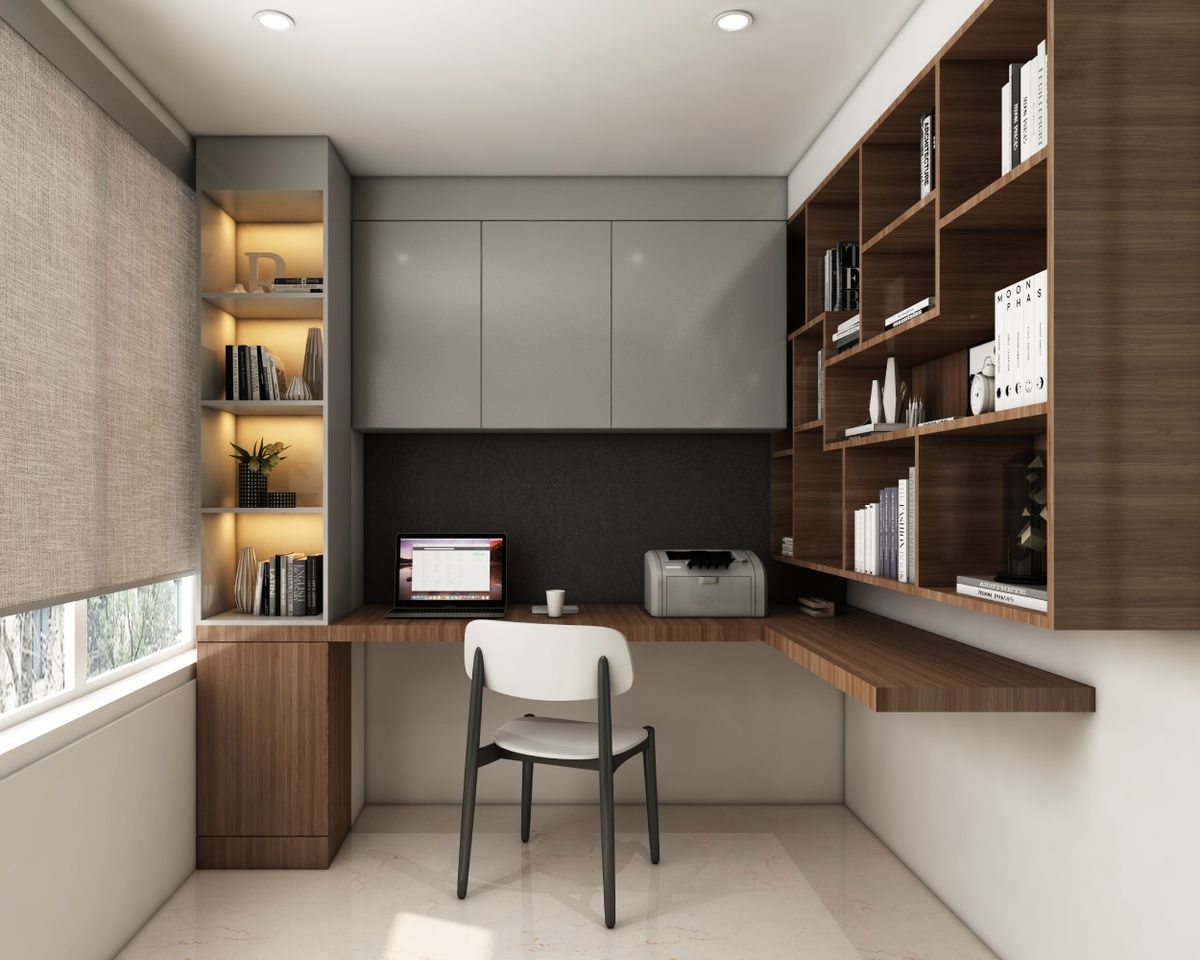 Home Office Design with Mid-Century Modern Style L-Shaped Study Table ...