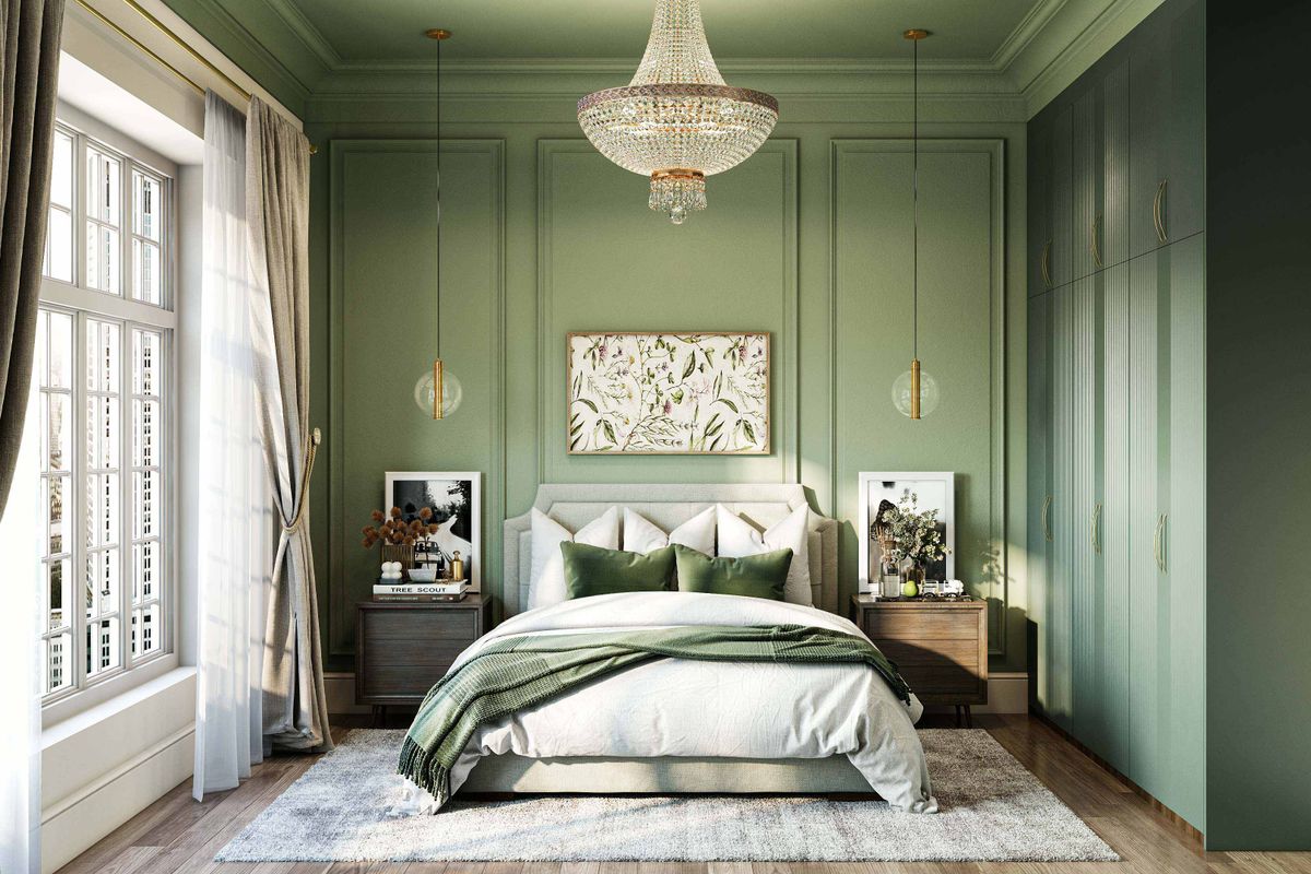 Green Paint with Trims Wall Paint Design: Classic and Customizable ...