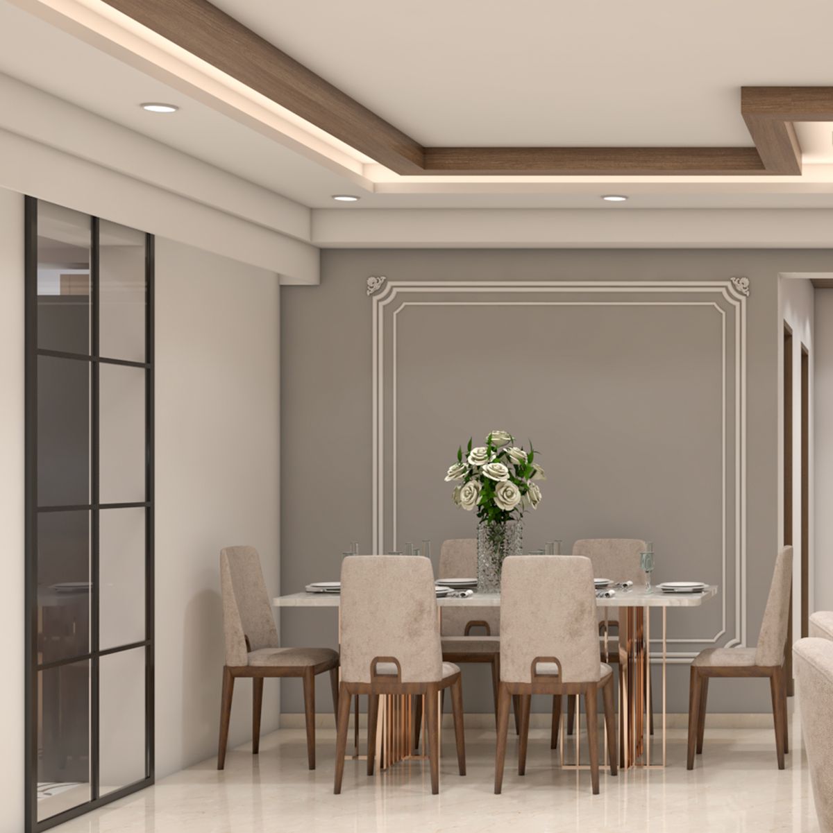 Grey Classic Wall Paint Design With Panel Molding and Corner Details ...