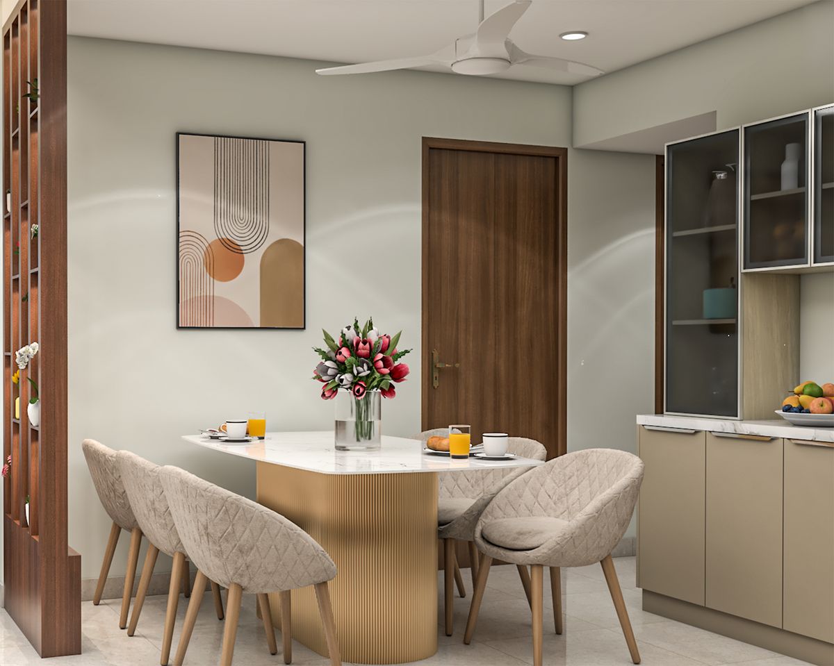 Modern Dining Room Design with Marble Table, Plush Seating and Storage ...