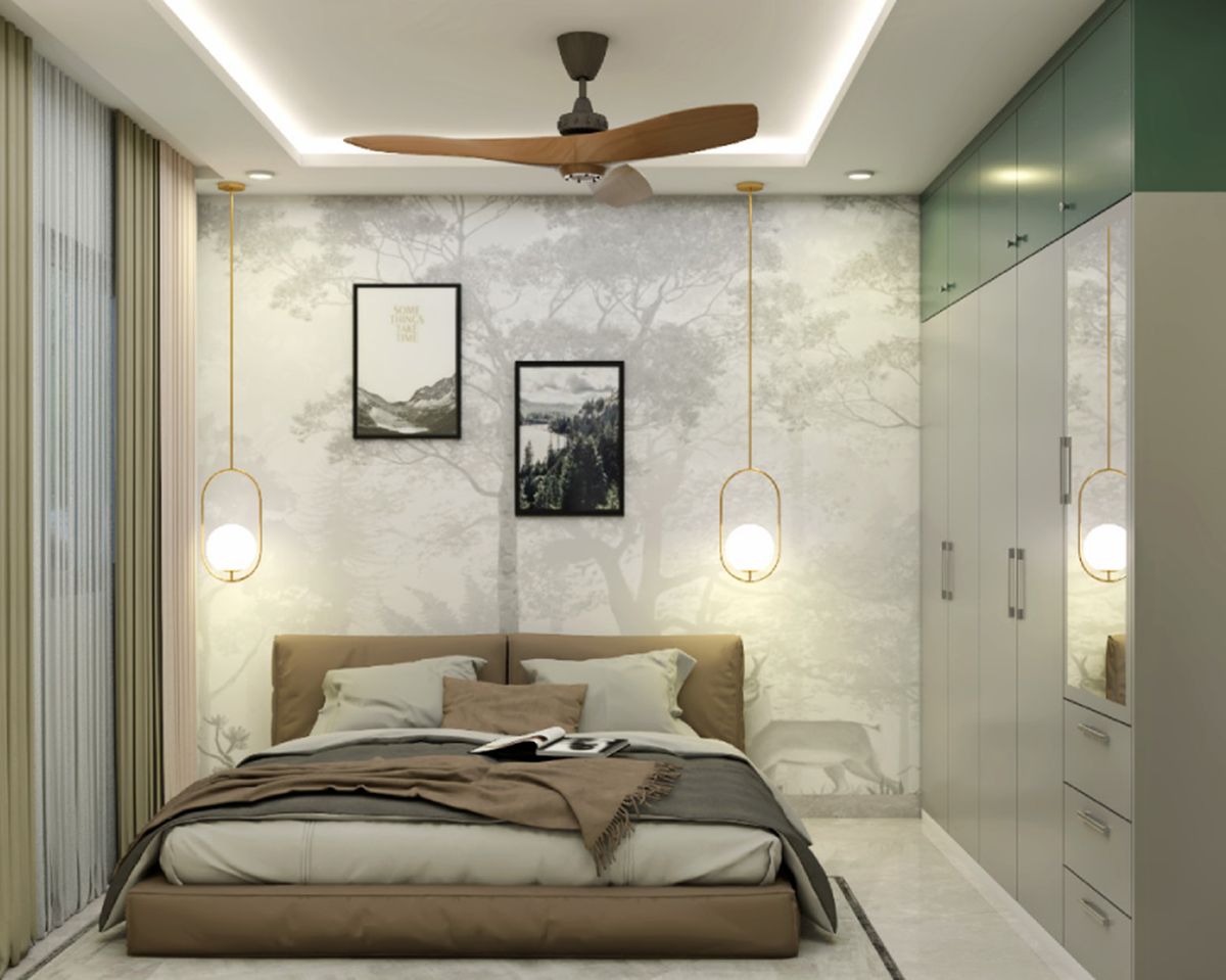 Modern Light Grey and Off‑White Bedroom Wallpaper Design with Large ...