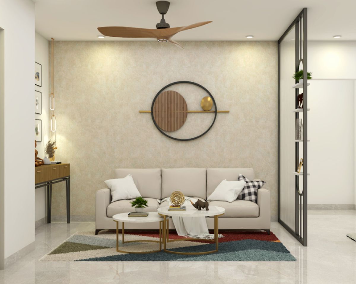 Contemporary Living Room Design with Light Coloured 3-Seater Sofa and ...
