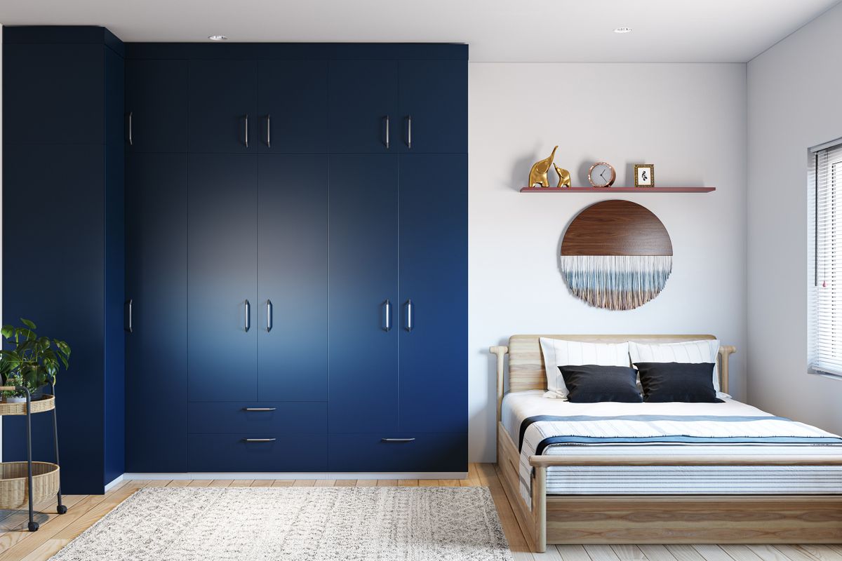 Contemporary 5-Door Navy Swing Wardrobe Design wWith Handleless Doors ...