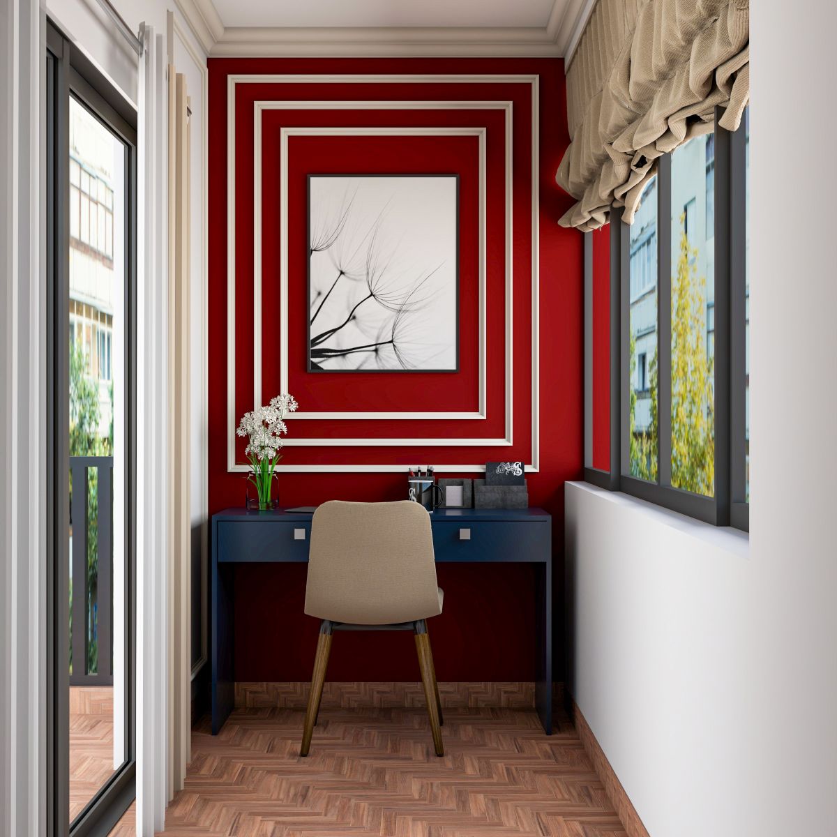 Home Office Wall Design With Trims | Livspace
