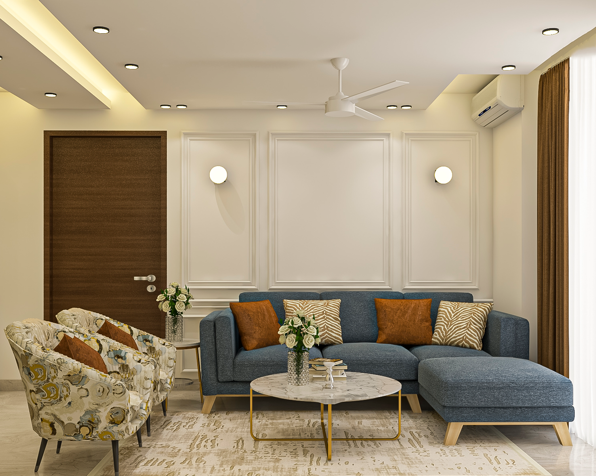 Contemporary False Ceiling With Full-Length Curtains | Livspace