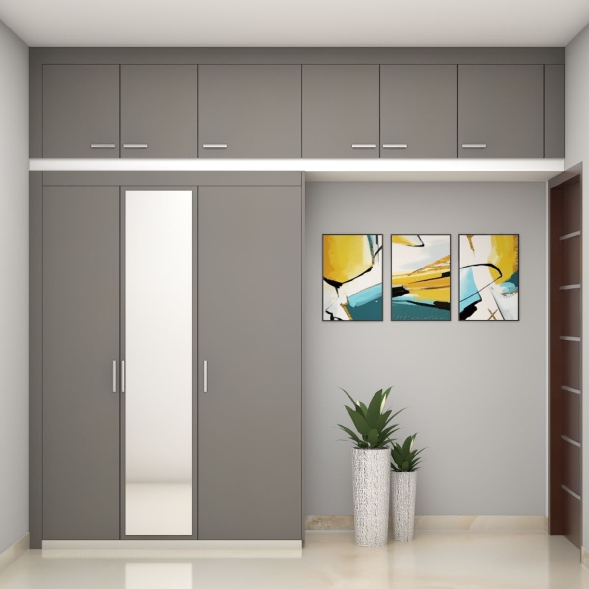 Grey Toned Modern Styled Compact Sized Wardrobe Design | Livspace
