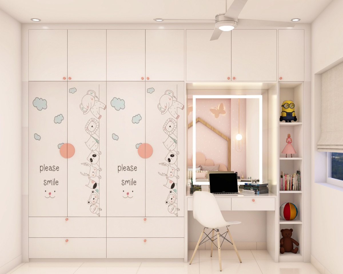 Spacious Wardrobe Design With Cartoon Print | Livspace